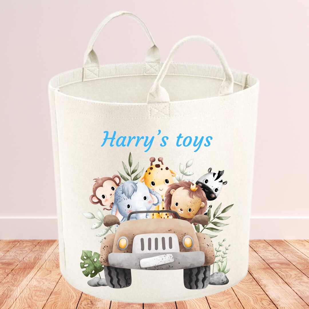 Personalised Safari Animal Toy Car Storage Tub: Kids Toy Basket Laundry ...