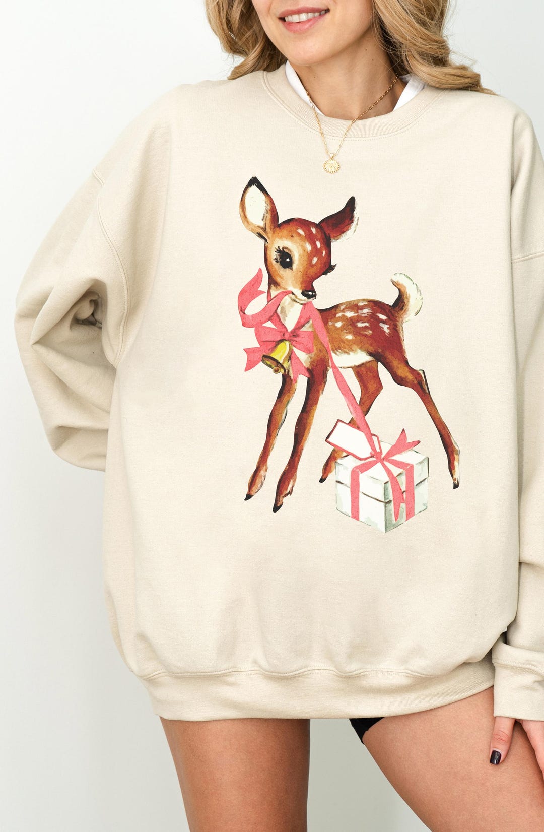 Retro Reindeer Pink Christmas Sweatshirt, Gift for Her, Vintage ...