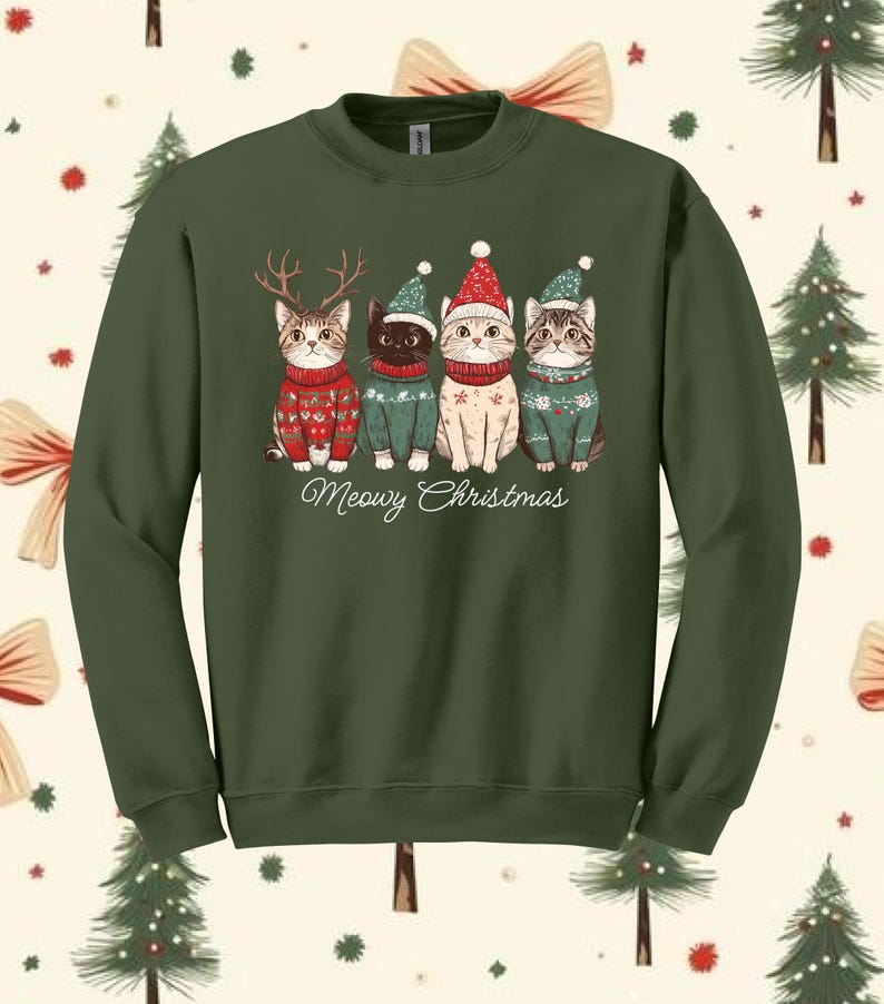 Christmas Cat Sweatshirt, Meowy Christmas Sweatshirt, Cute Cats With ...