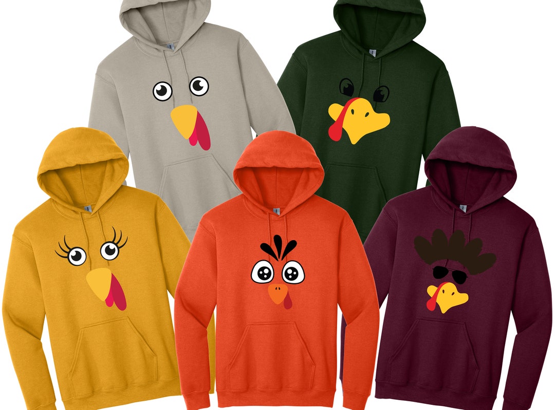 Funny Turkey Face Hoodie, Cute Turkey Face Hoodie, Family Matching ...