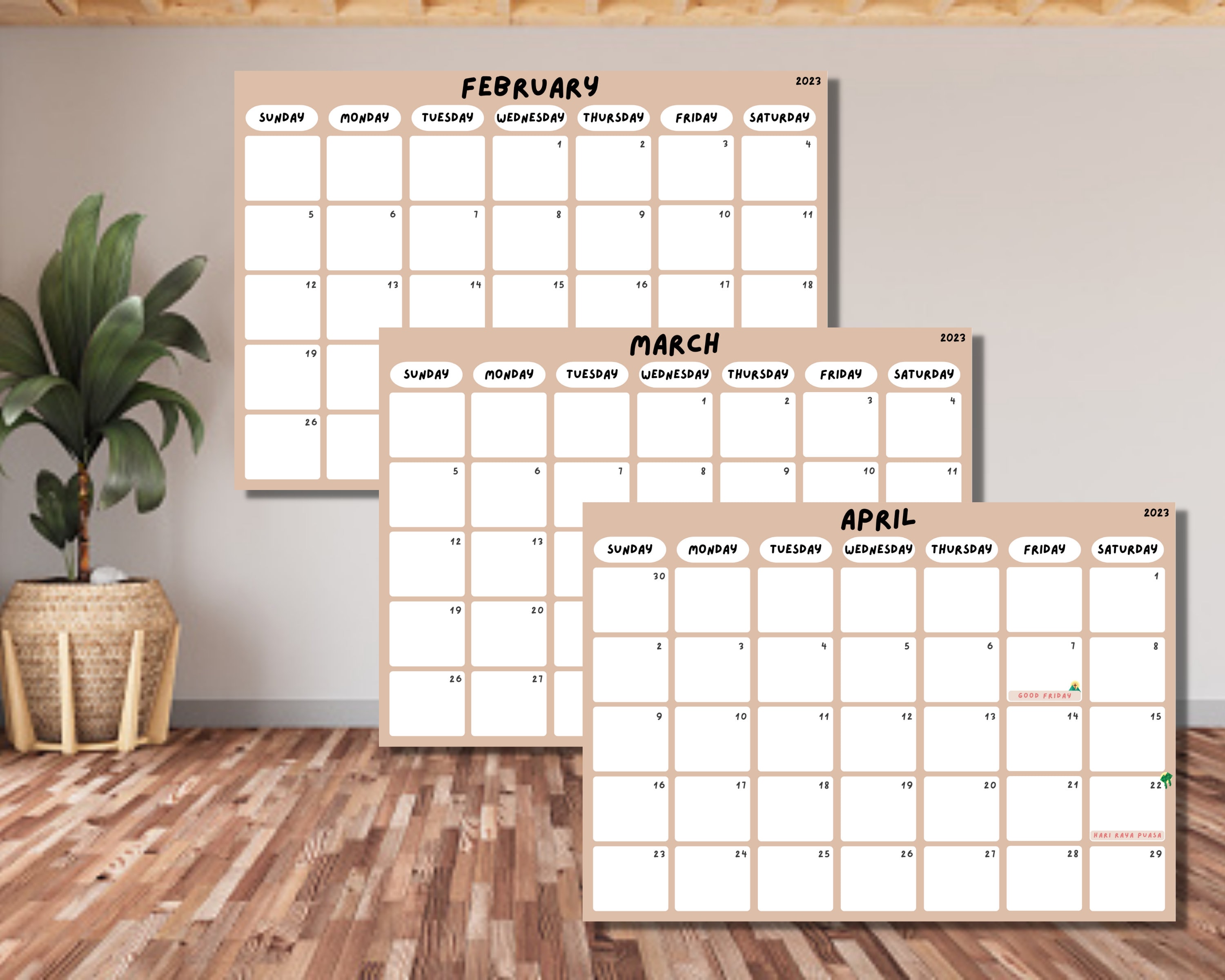2023 Printable Calendar | A3 Size | A4 Size | US Letter Size | Sunday ...