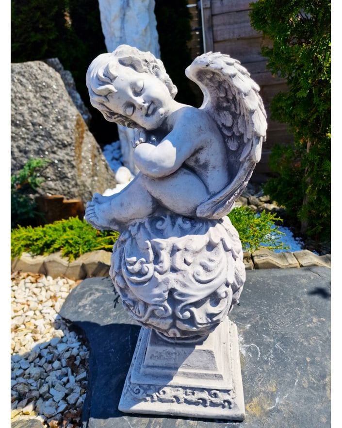 Angel Sits on the Ball Concrete Statue, Cherub Stone Sculpture, Cupid ...