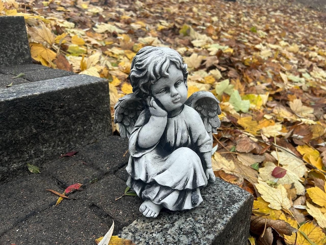 Pensive Angel Concrete Statue: Resting Cherub Garden Sculpture - Etsy
