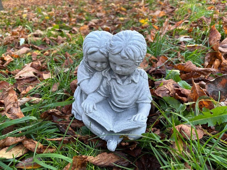 Concrete Kids Reading Statue: Stone Sculpture, Book Lover Gift - Etsy