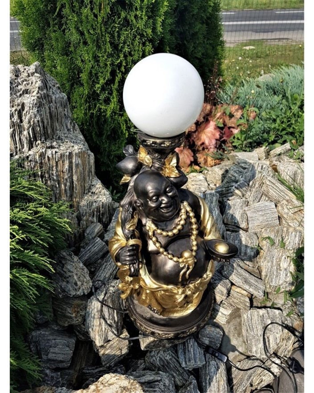 Peaceful Buddha Resin Statue With Lamp, Spiritual Garden Buddha ...