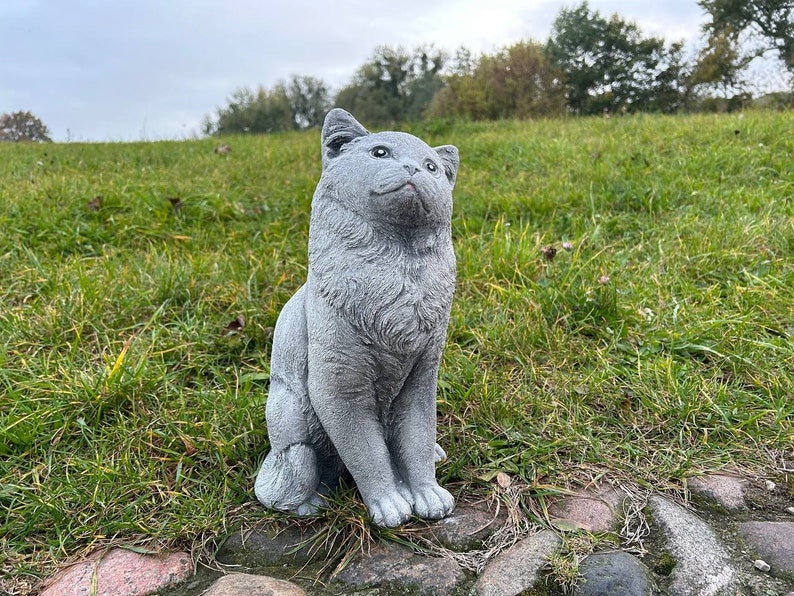 Lifelike Concrete Cat Statue: Feline Garden Sculpture - Etsy