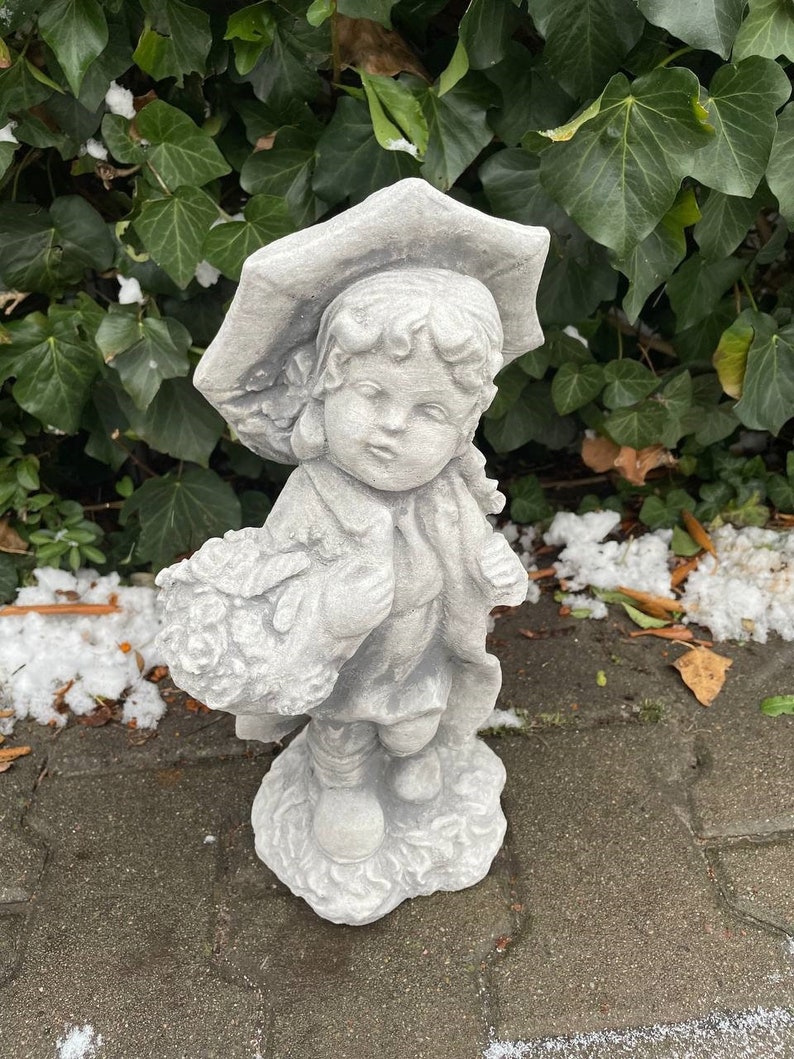Girl With Umbrella Garden Statue: White Concrete Child Sculpture - Etsy