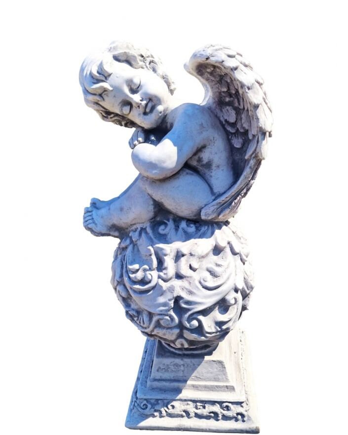Angel Sits on the Ball Concrete Statue, Cherub Stone Sculpture, Cupid ...
