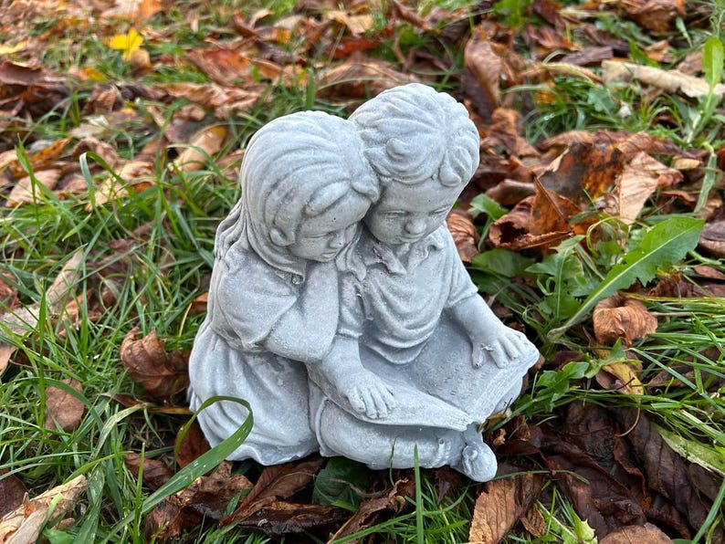 Concrete Kids Reading Statue: Stone Sculpture, Book Lover Gift - Etsy