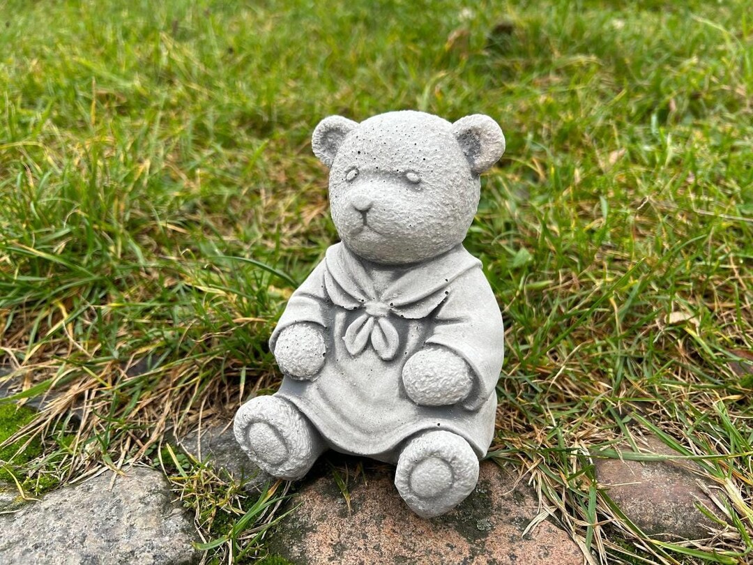 Concrete Plush Bear Figurine: Stone Garden Ornament - Etsy