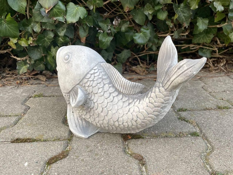 Concrete Fish Fountain Statue: Garden Pond Spitter, Lake House Decor ...