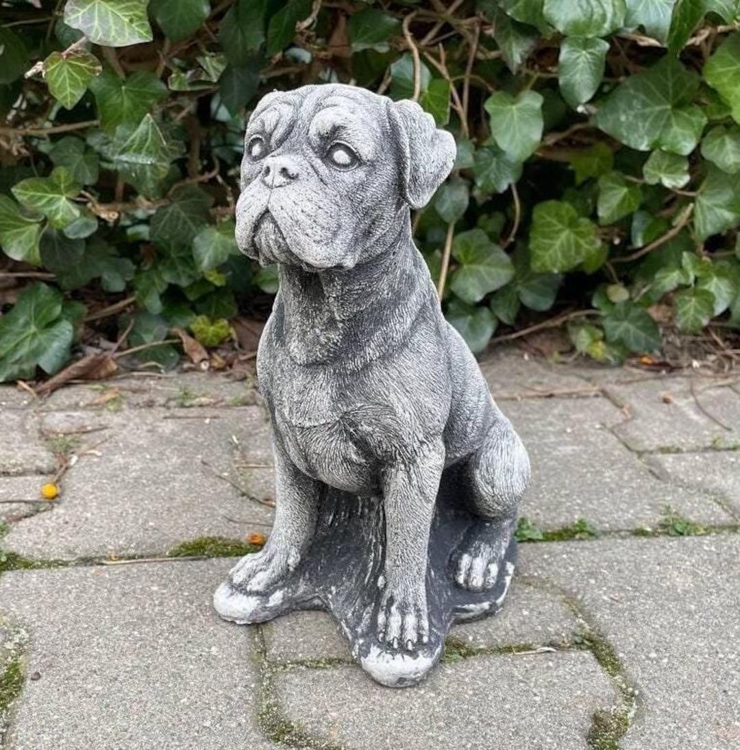 Concrete Boxer Dog Statue, Realistic Stone Dog Figurine, Outdoor Boxer ...