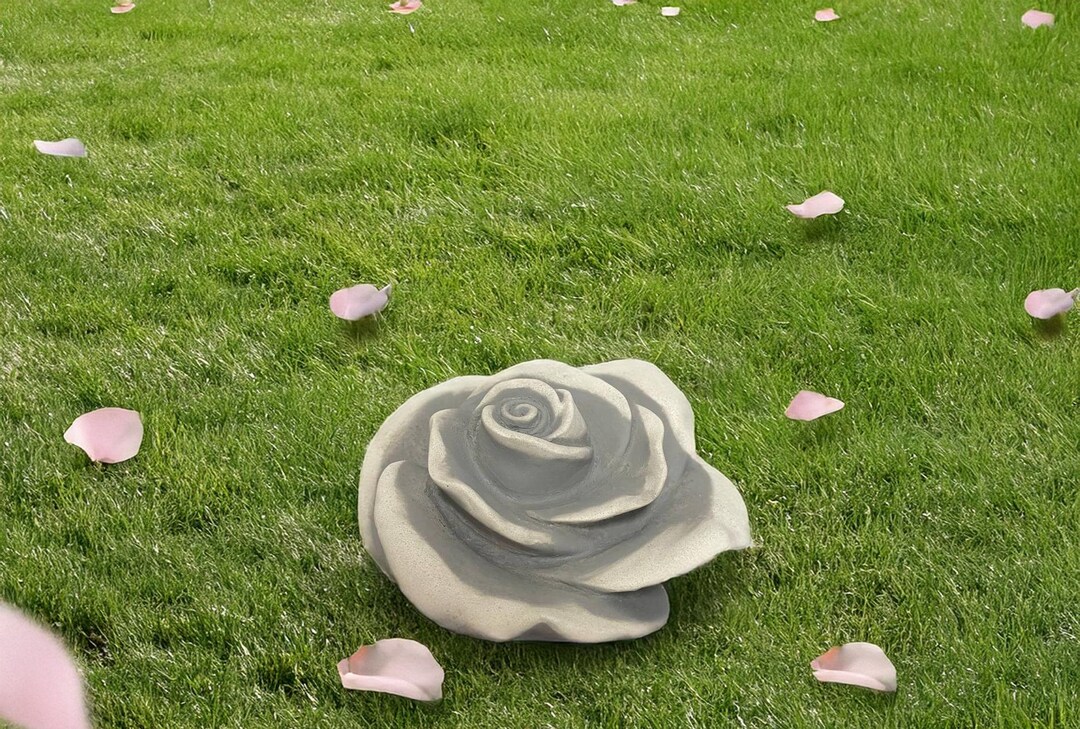 Concrete Rose Statue: Solid Cement Garden Sculpture, Rustic Outdoor ...