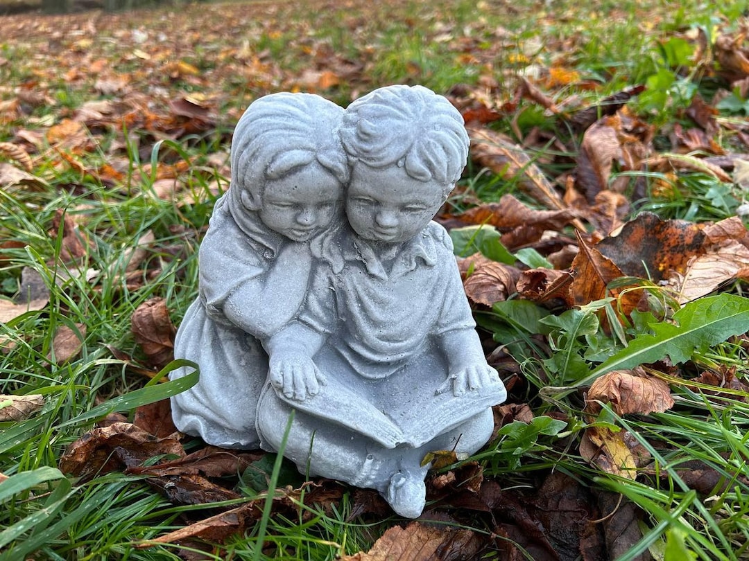 Concrete Kids Reading Statue: Stone Sculpture, Book Lover Gift - Etsy