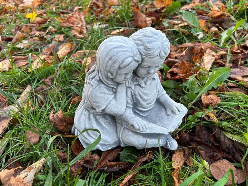 Concrete Kids Reading Statue: Stone Sculpture, Book Lover Gift - Etsy