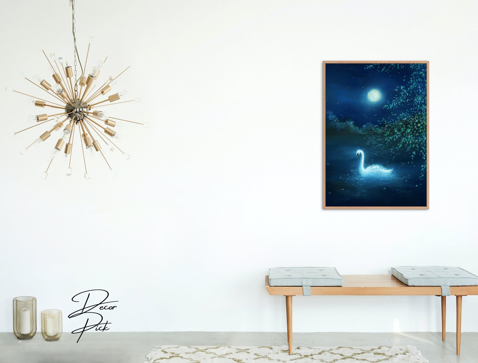 Swan Glowing in the Moonlight Painting, Swan Nursery Prints, Swan Art ...