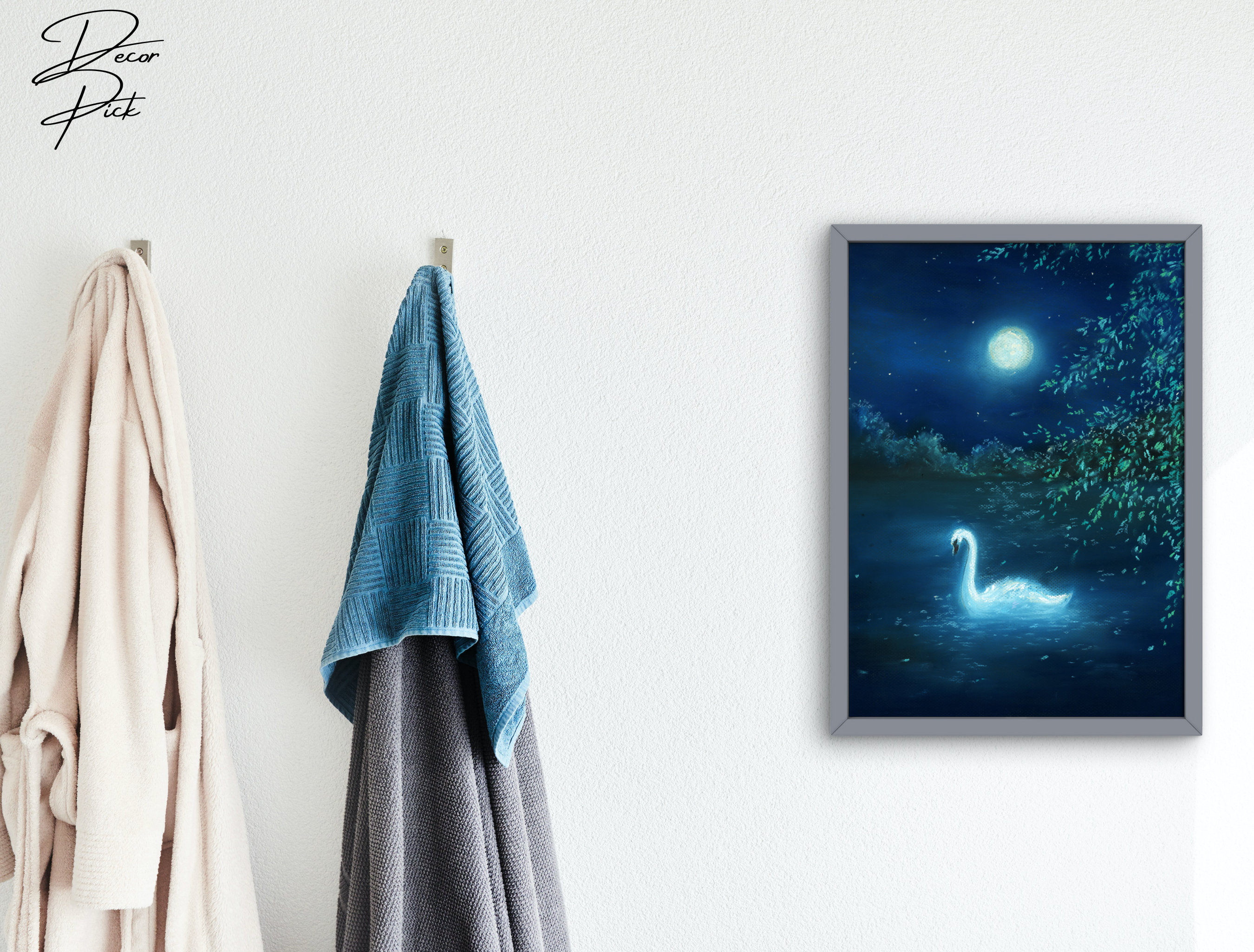 Swan Glowing in the Moonlight Painting, Swan Nursery Prints, Swan Art ...