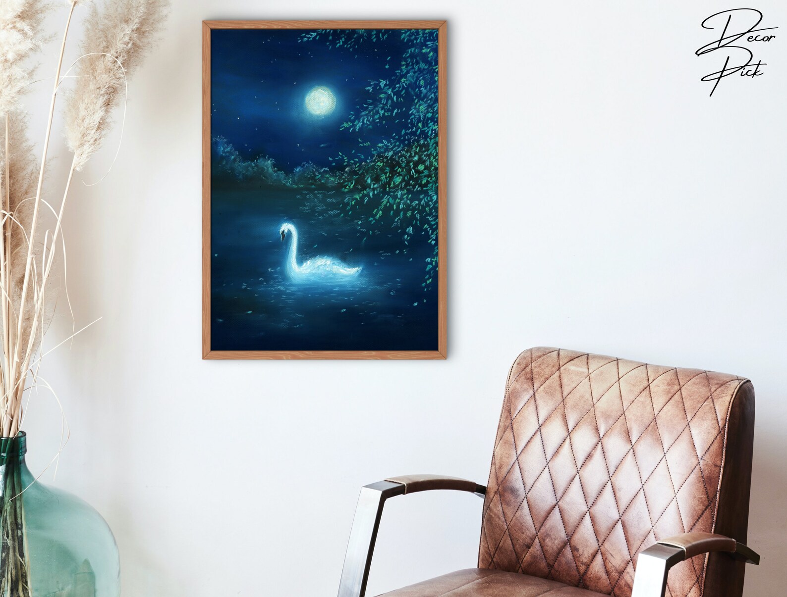 Swan Glowing in the Moonlight Painting, Swan Nursery Prints, Swan Art ...