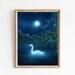Swan Glowing in the Moonlight Painting, Swan Nursery Prints, Swan Art ...