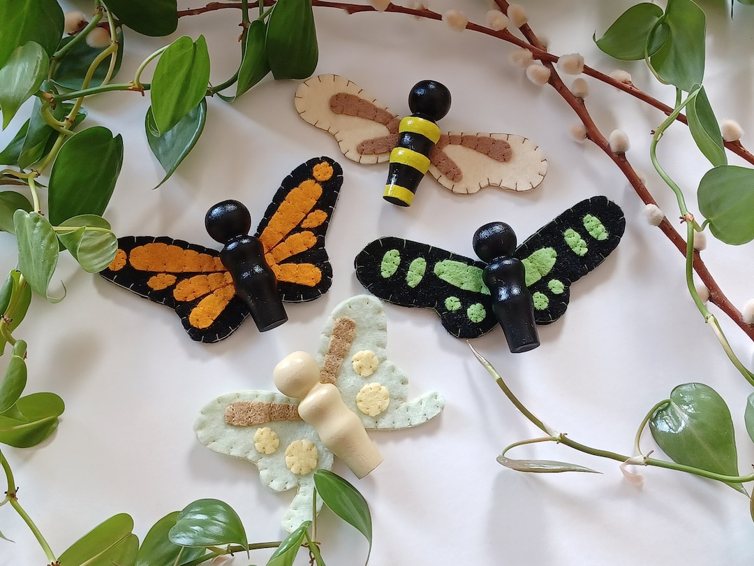 Bees & Butterflies Peg Dolls // Wool Felt Butterfly Peg Doll // Monarch ...