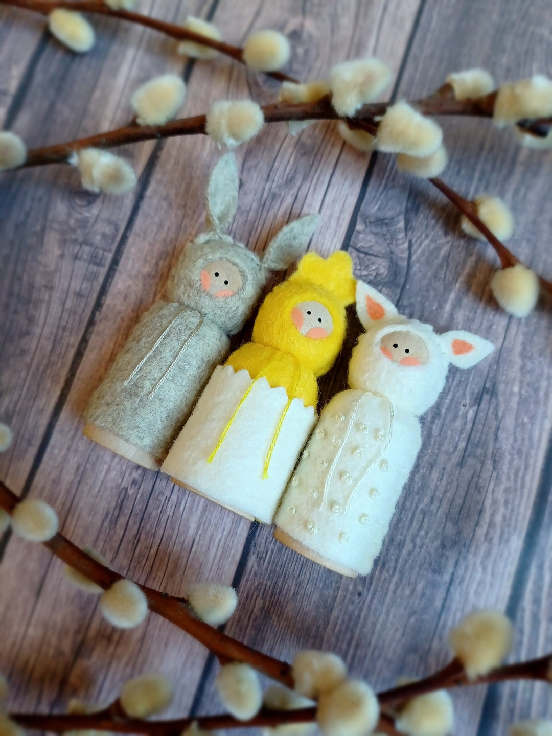 Spring Animal Peg Dolls // Wool Felt Spring Peg Dolls // Imaginative ...