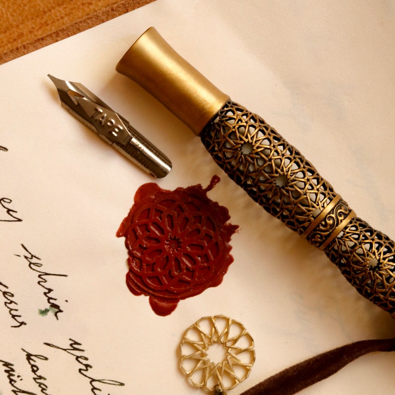 Seljuk Style Brass Dip Pen - Calligraphy Handwriting Bronze Pen - Etsy