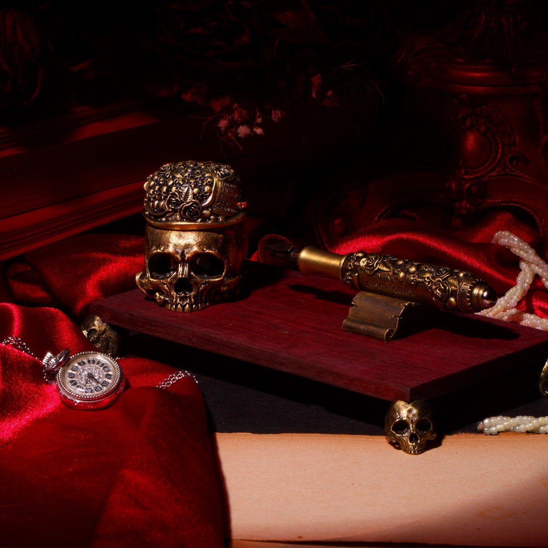 Memento Mori Brass Calligraphy Set: Gothic Skull Desk Decor, Vanitas ...