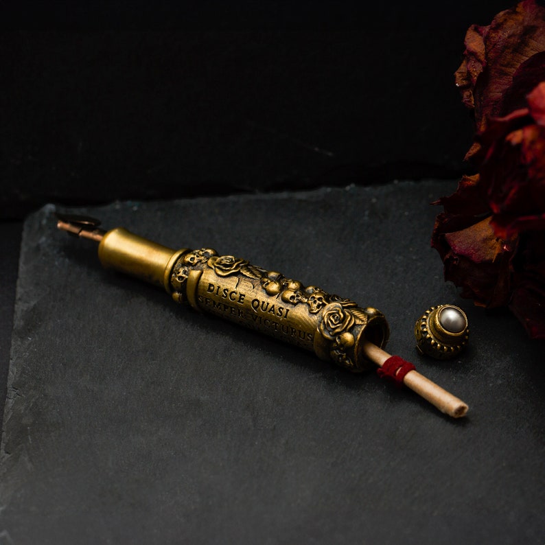 Memento Mori Brass Skull Dip Pen, Unique Dip Pen for Calligraphy ...