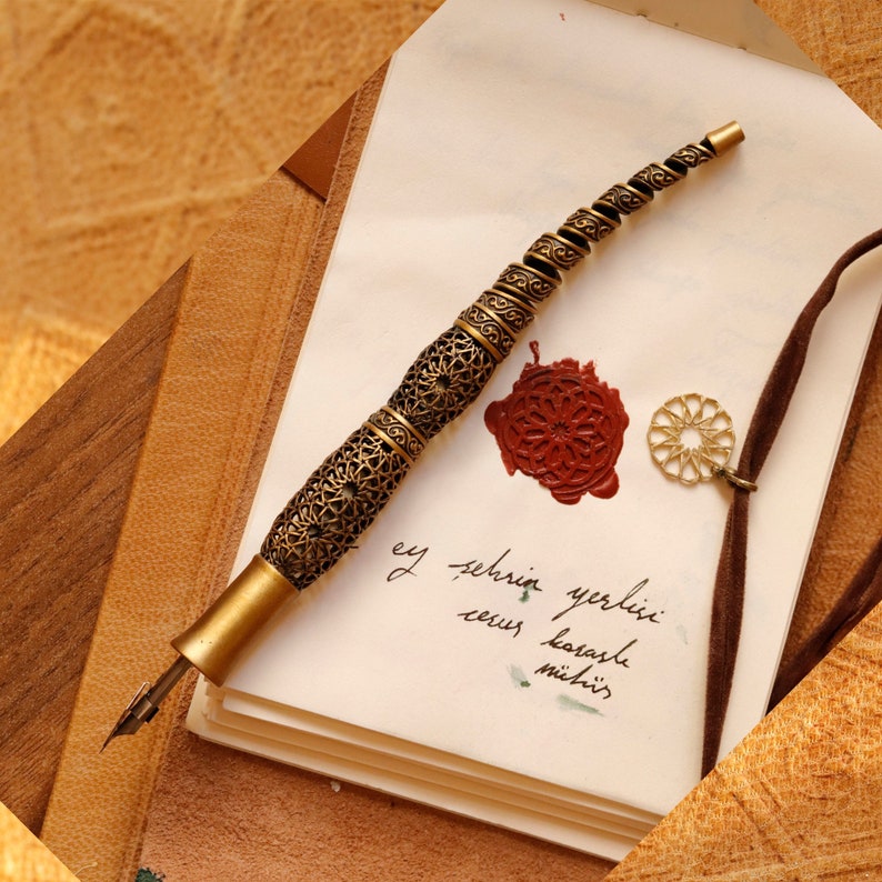 Seljuk Style Brass Dip Pen - Calligraphy Handwriting Bronze Pen - Etsy