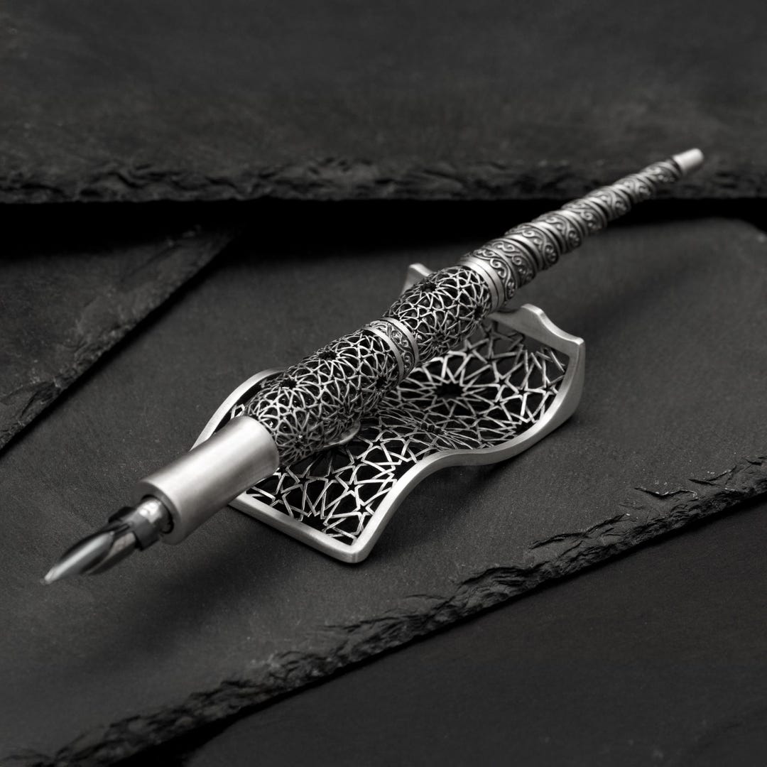 Luxury Seljuk Sterling Silver Dip Pen Set: Handmade Calligraphy Desk ...