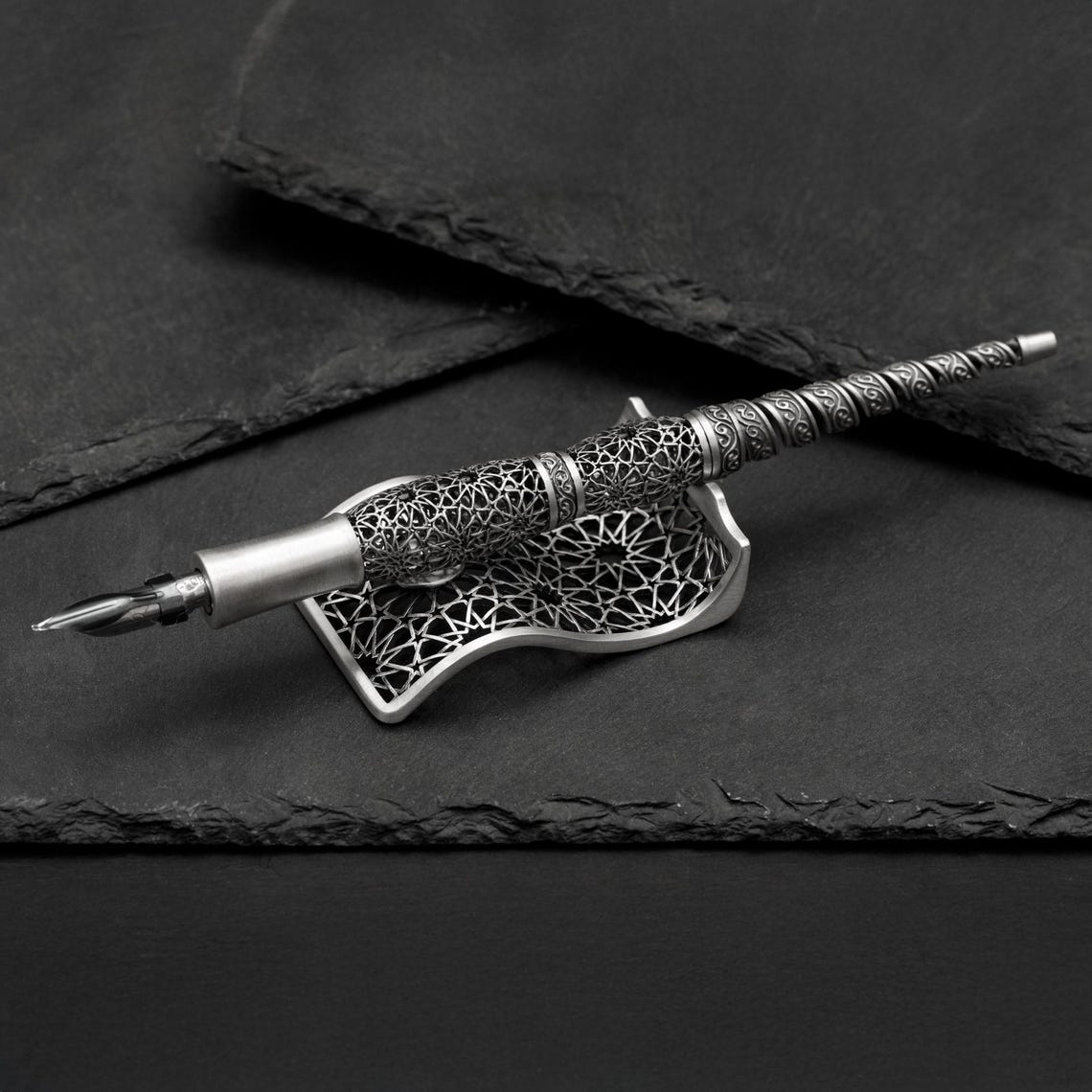 Luxury Seljuk Sterling Silver Dip Pen Set: Handmade Calligraphy Desk ...