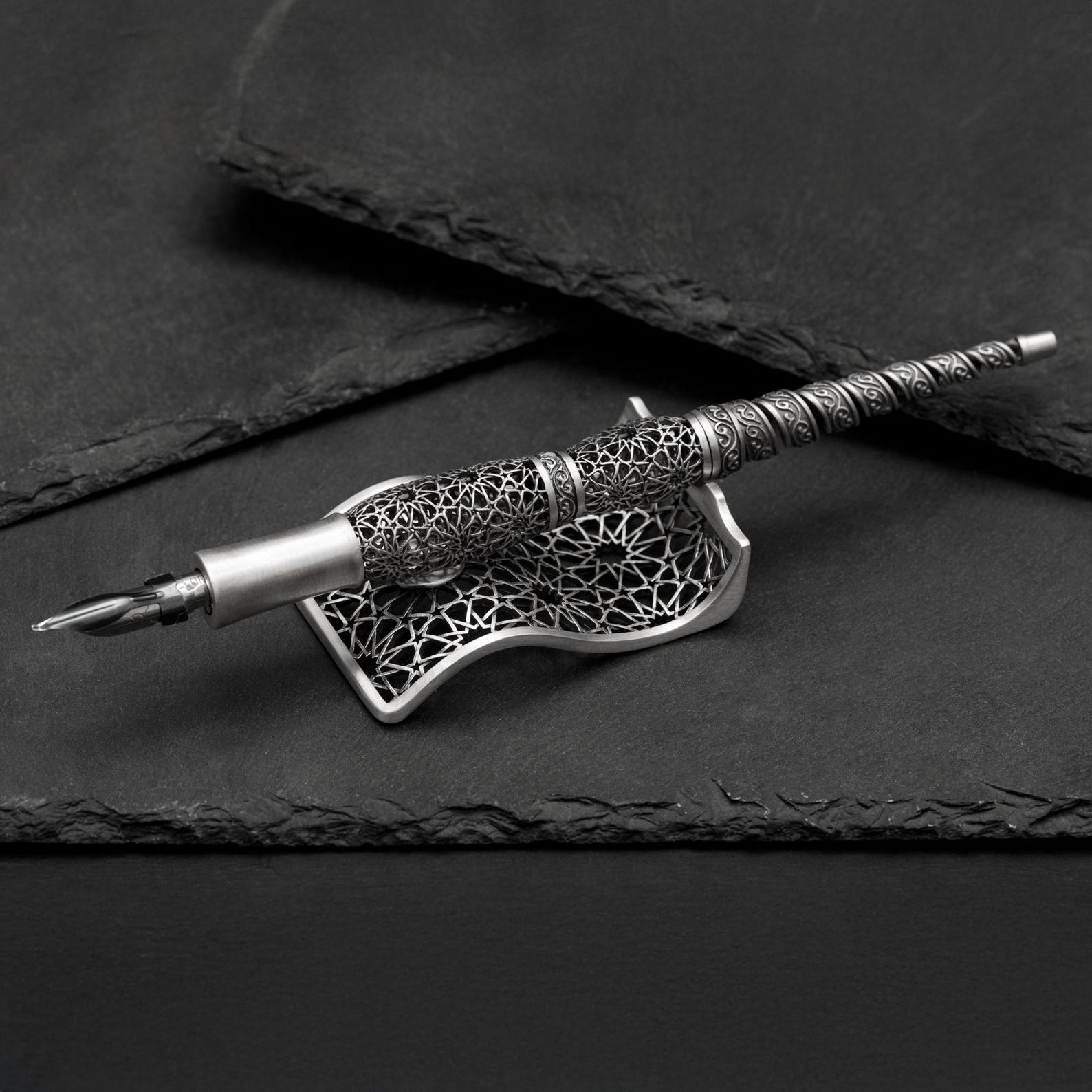 Luxury Seljuk Sterling Silver Dip Pen Set: Handmade Calligraphy Desk ...