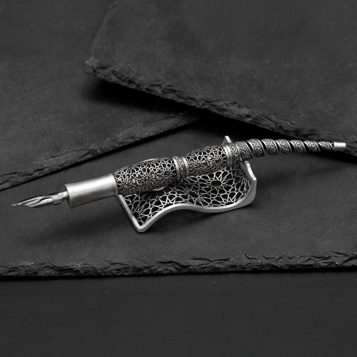 Luxury Seljuk Sterling Silver Dip Pen Set: Handmade Calligraphy Desk ...