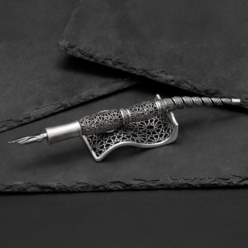 Luxury Seljuk Sterling Silver Dip Pen Set: Handmade Calligraphy Desk ...