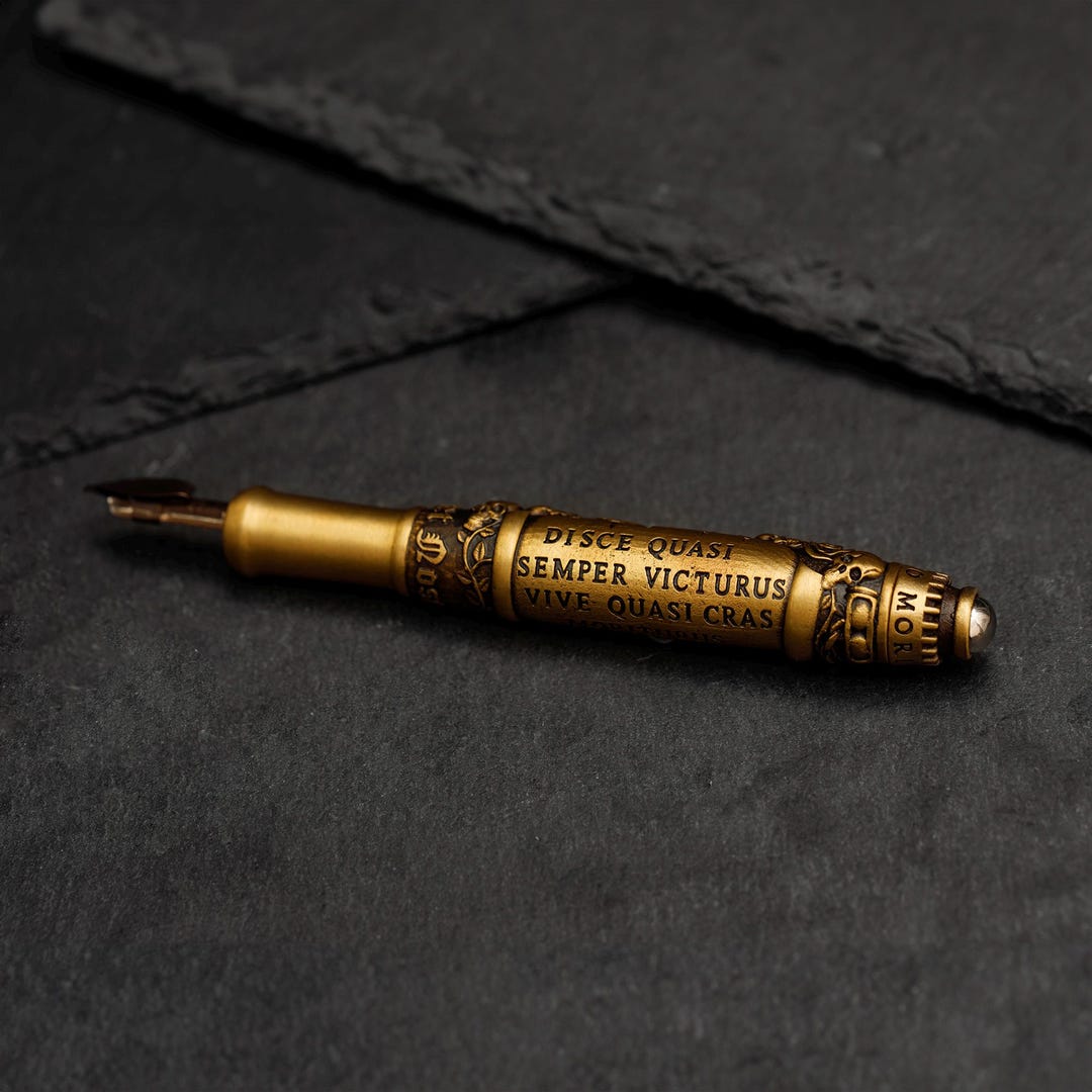 Memento Mori Brass Skull Dip Pen: Gothic Calligraphy Writing Instrument ...