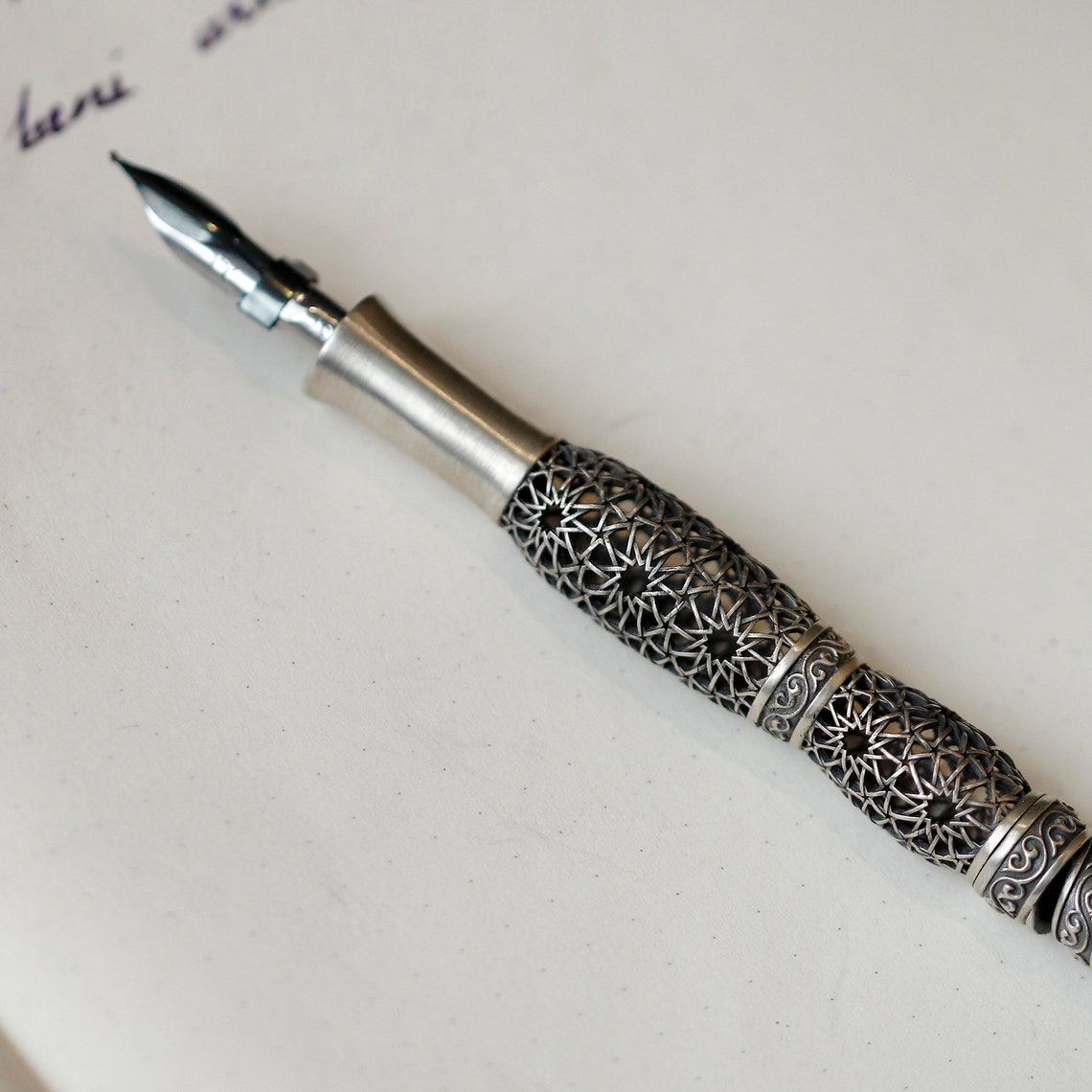 Luxury Seljuk Sterling Silver Dip Pen Set: Handmade Calligraphy Desk ...