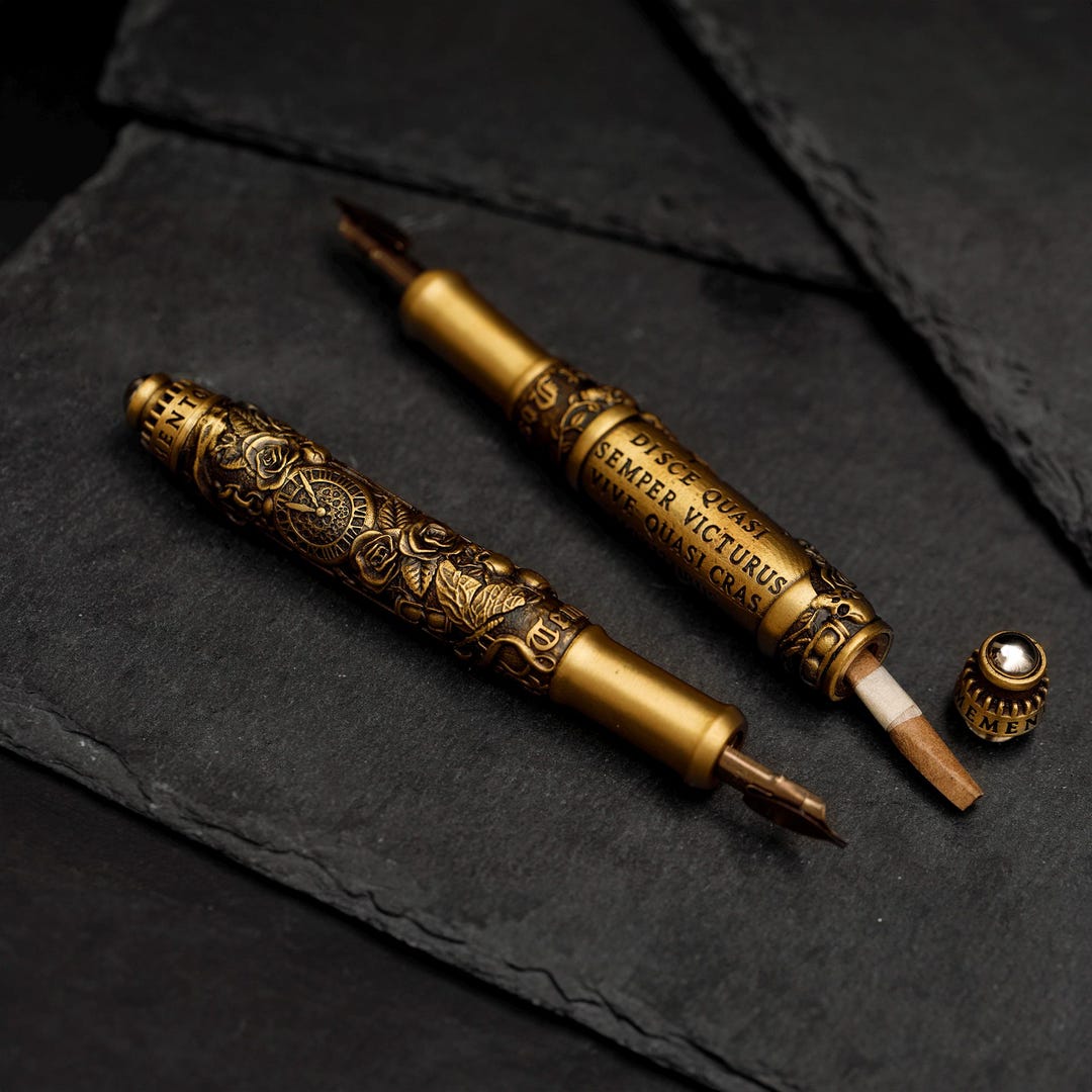 Memento Mori Brass Skull Dip Pen, Unique Dip Pen for Calligraphy ...