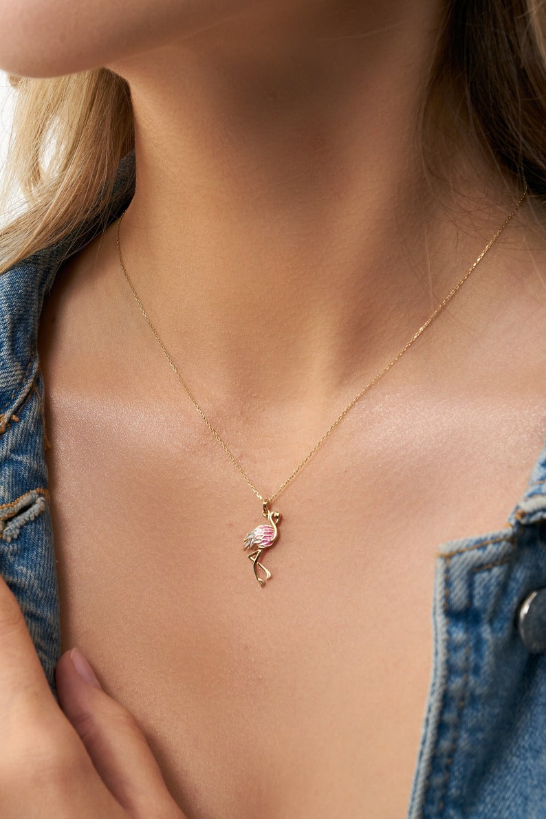 Flamingo Gold Necklace ,14K Solid Gold,fine Jewelry,birthday Gift ...