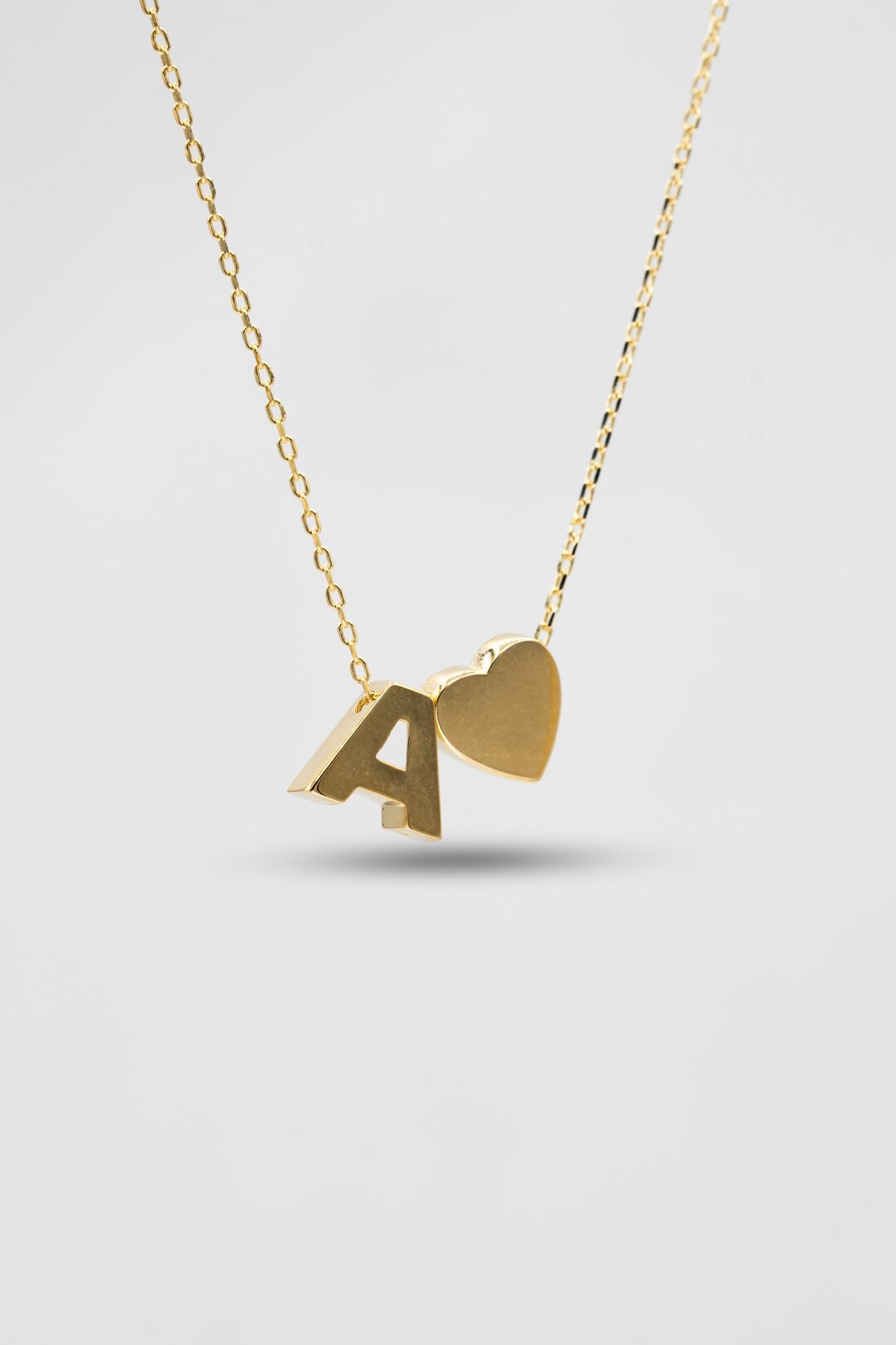 14k Gold Letter With Hearth Necklace : Valentines Gift - Etsy