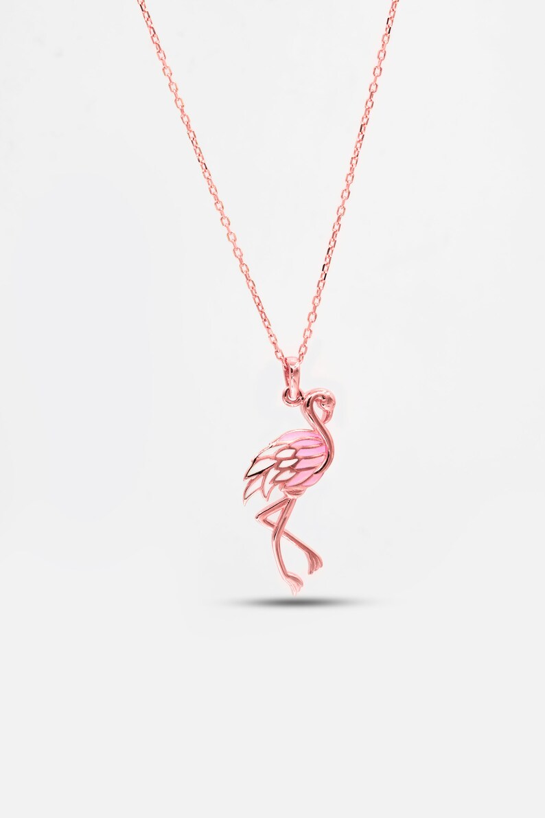 Flamingo Gold Necklace ,14K Solid Gold,fine Jewelry,birthday Gift ...