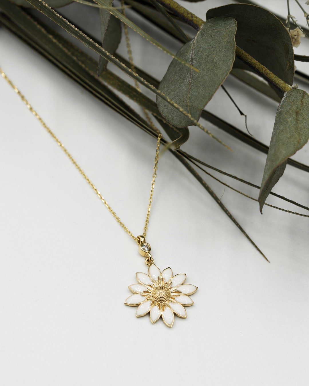 14k Gold Daisy Necklace,daisy Flover Necklace,gift for Her,fine Jewelry ...