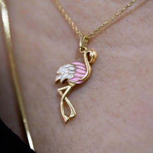 Flamingo Gold Necklace ,14K Solid Gold,fine Jewelry,birthday Gift ...