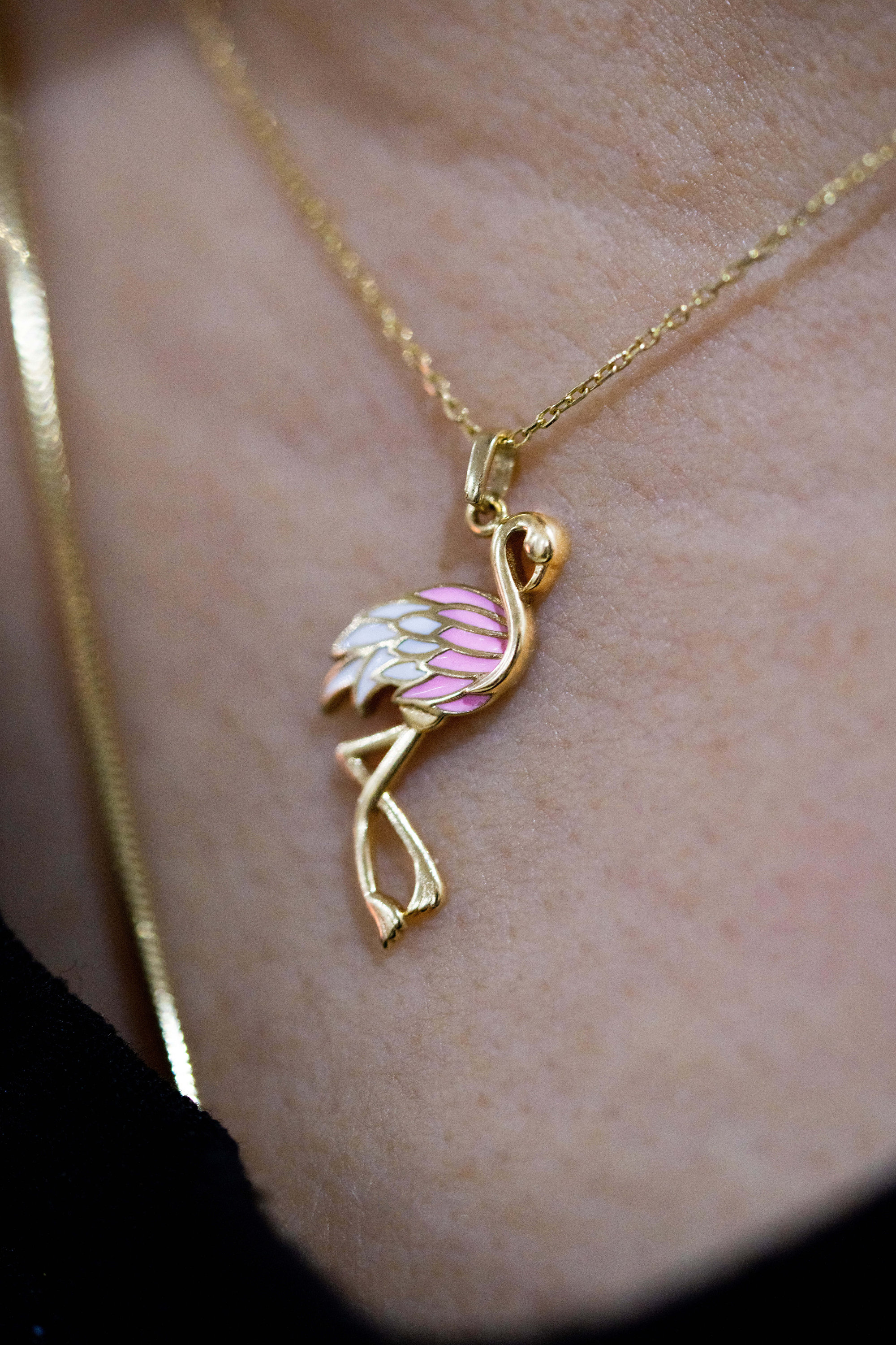 Flamingo Gold Necklace ,14K Solid Gold,fine Jewelry,birthday Gift ...