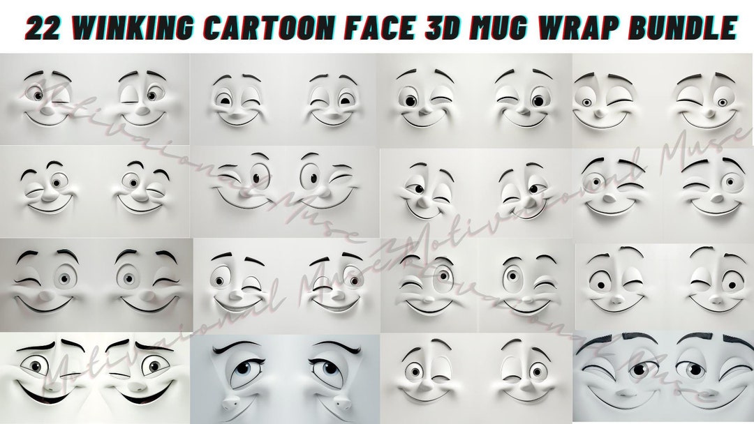 22 Winking Cartoon Face 3D Mug Wrap Bundle Funny Mug Wraps for ...