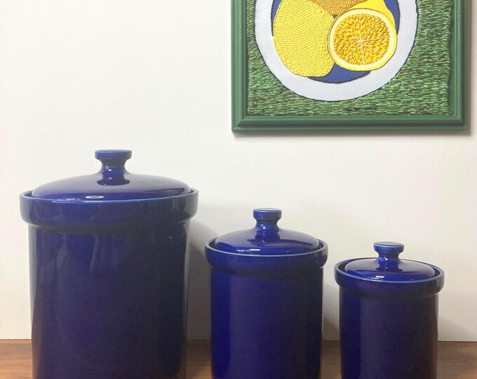 Vintage Japanese Graduated Ceramic Kitchen Canisters, Cobalt Blue, Set ...