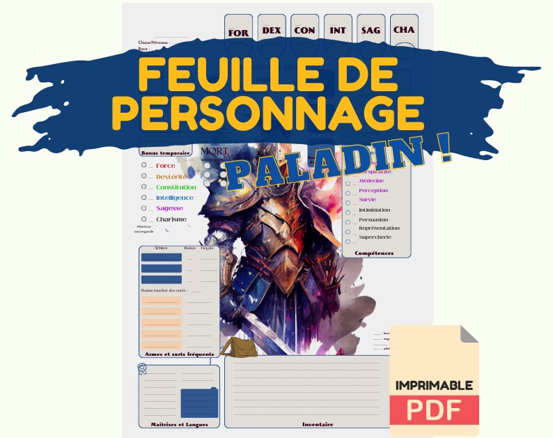 Holy Knight: PALADIN Character Sheet French D&D 5e Printable PDF - Etsy
