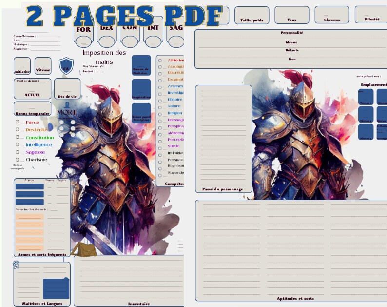 Holy Knight: PALADIN Character Sheet French D&D 5e Printable PDF - Etsy