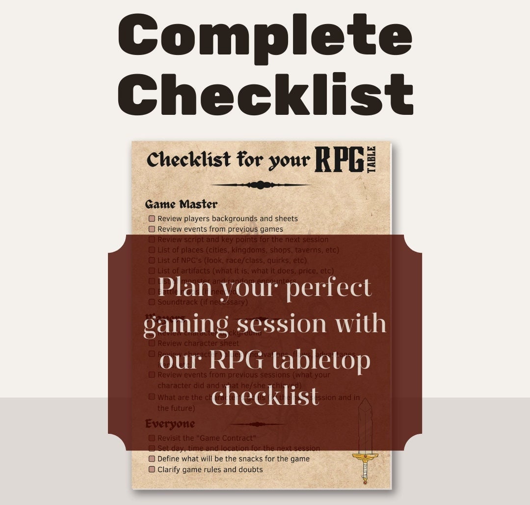 D&D Roleplay Checklist Table RPG Printable - Etsy