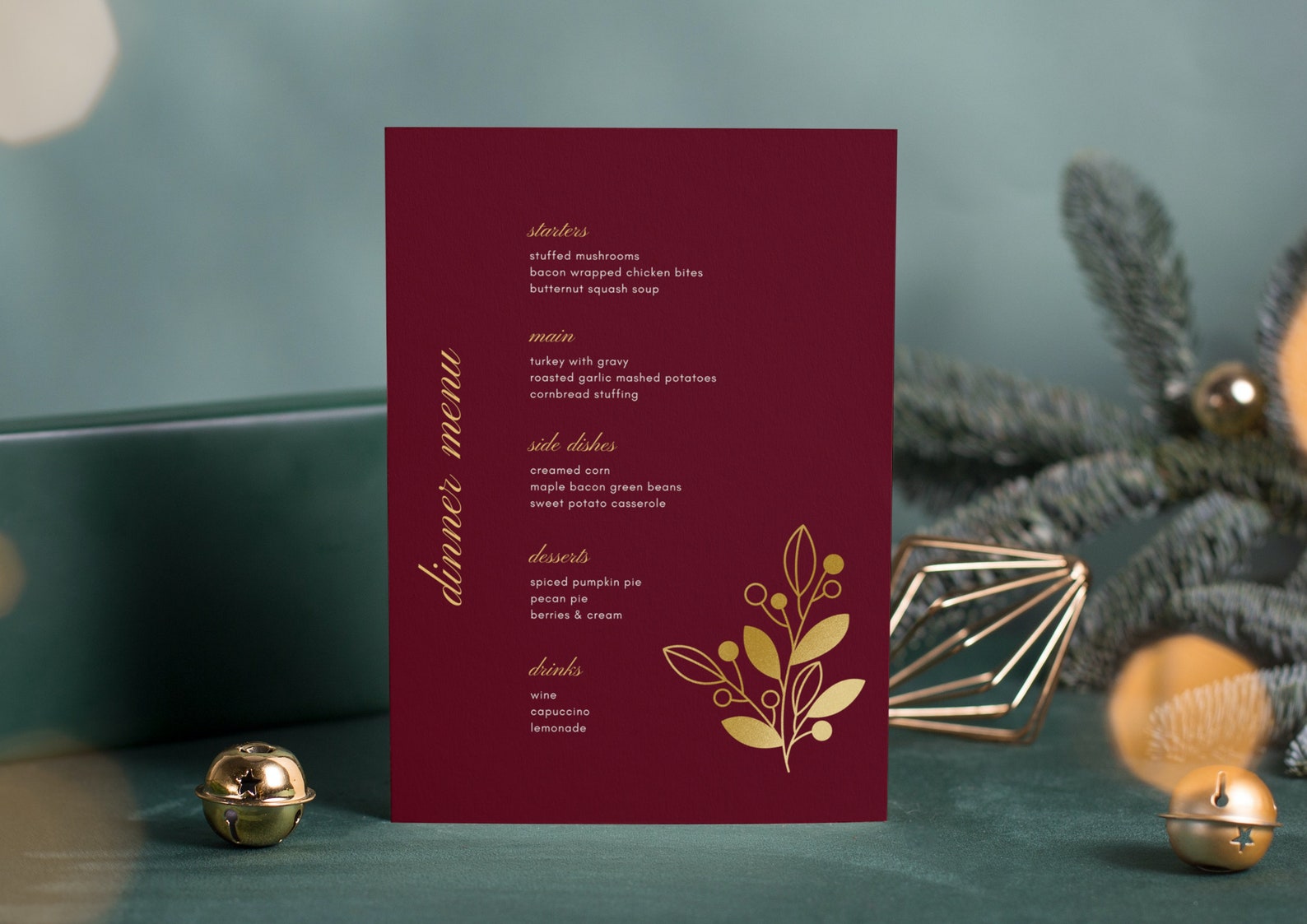 Minimalist Christmas Menu, Printable Menu, Editable Menu Card, Dinner ...