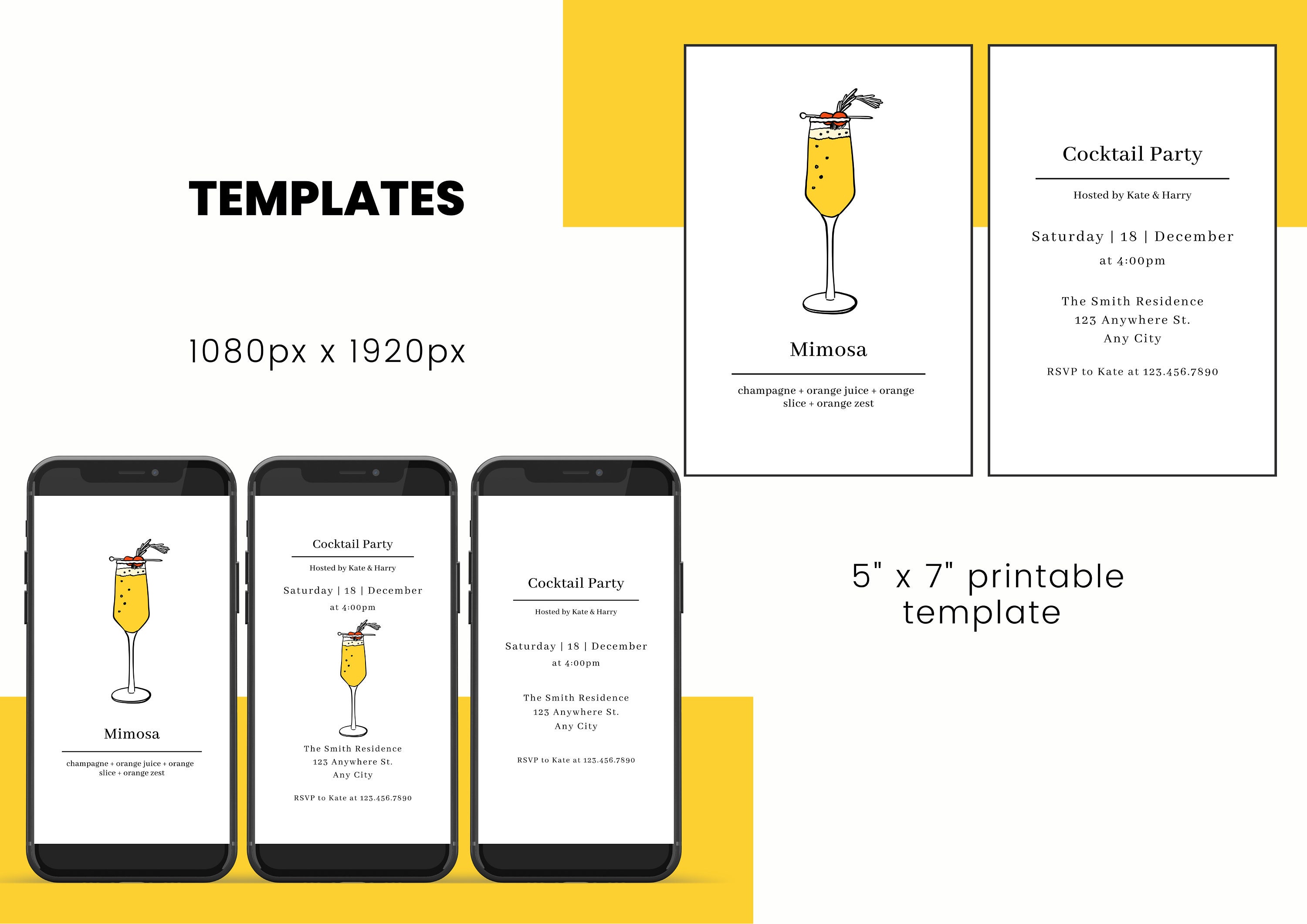 Mimosa Printable Invitation Card Minimalist Invite Digital - Etsy